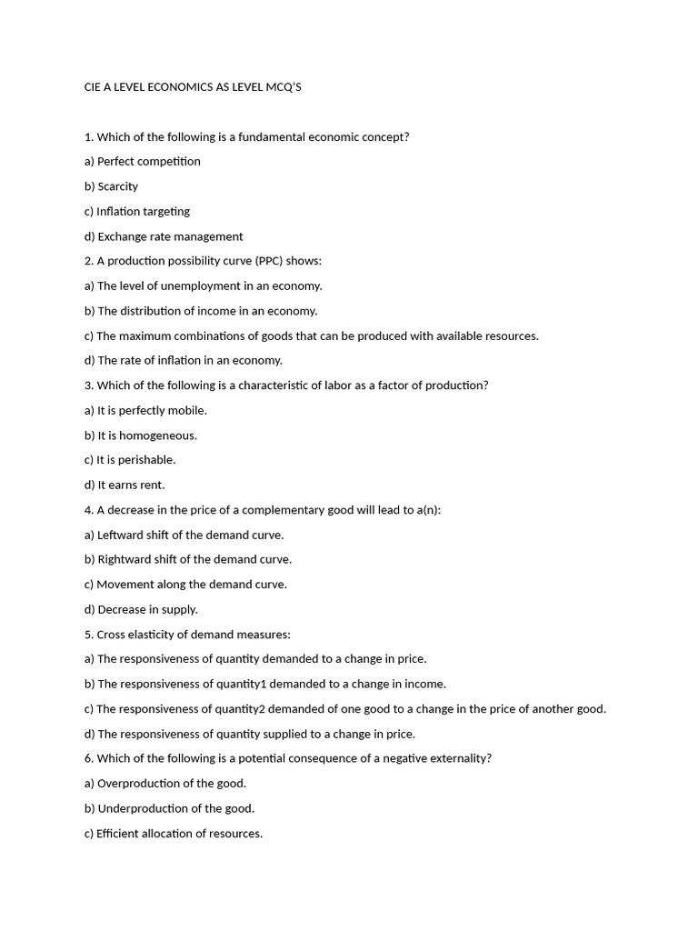 Cie A Level Economics As Level MCQ3 | PDF | Inflation | Unemployment