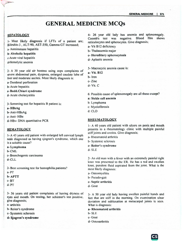 General Medicine MCQS | PDF