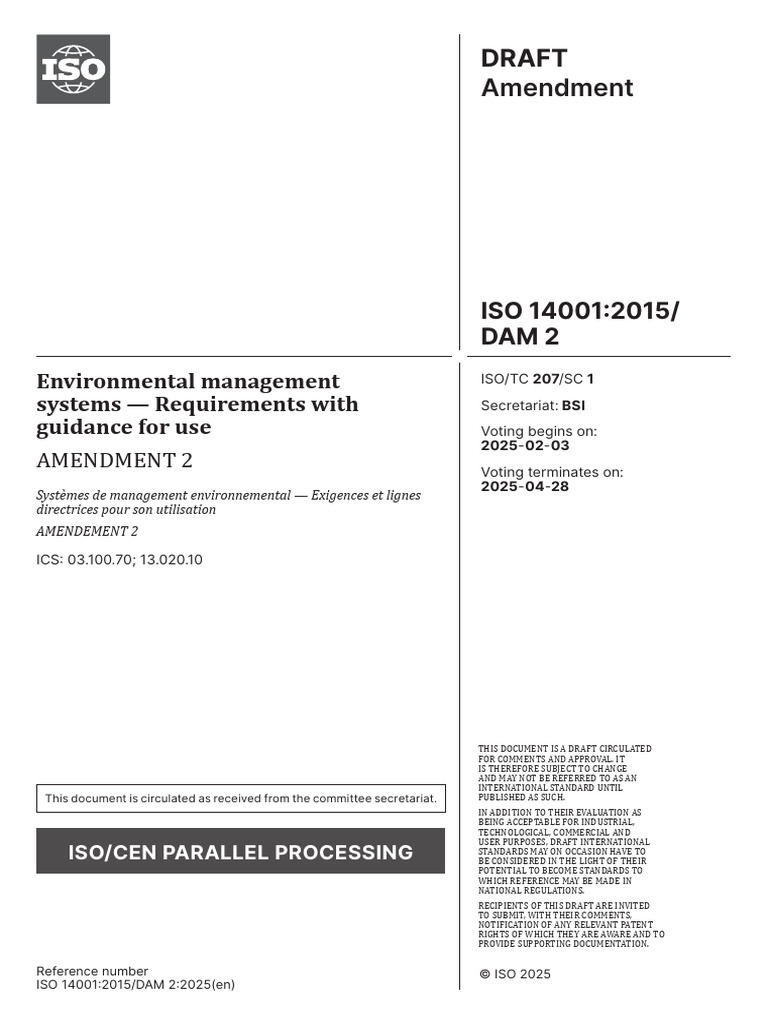 ISO 14001:2015 Amendment 2 Draft | PDF | International Organization For ...