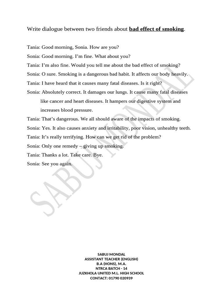 Dialogue on Smoking's Bad Effects | PDF