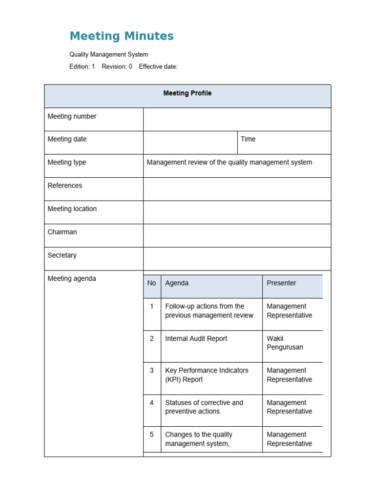 Management Review Meeting Minutes | PDF | Quality Management System ...