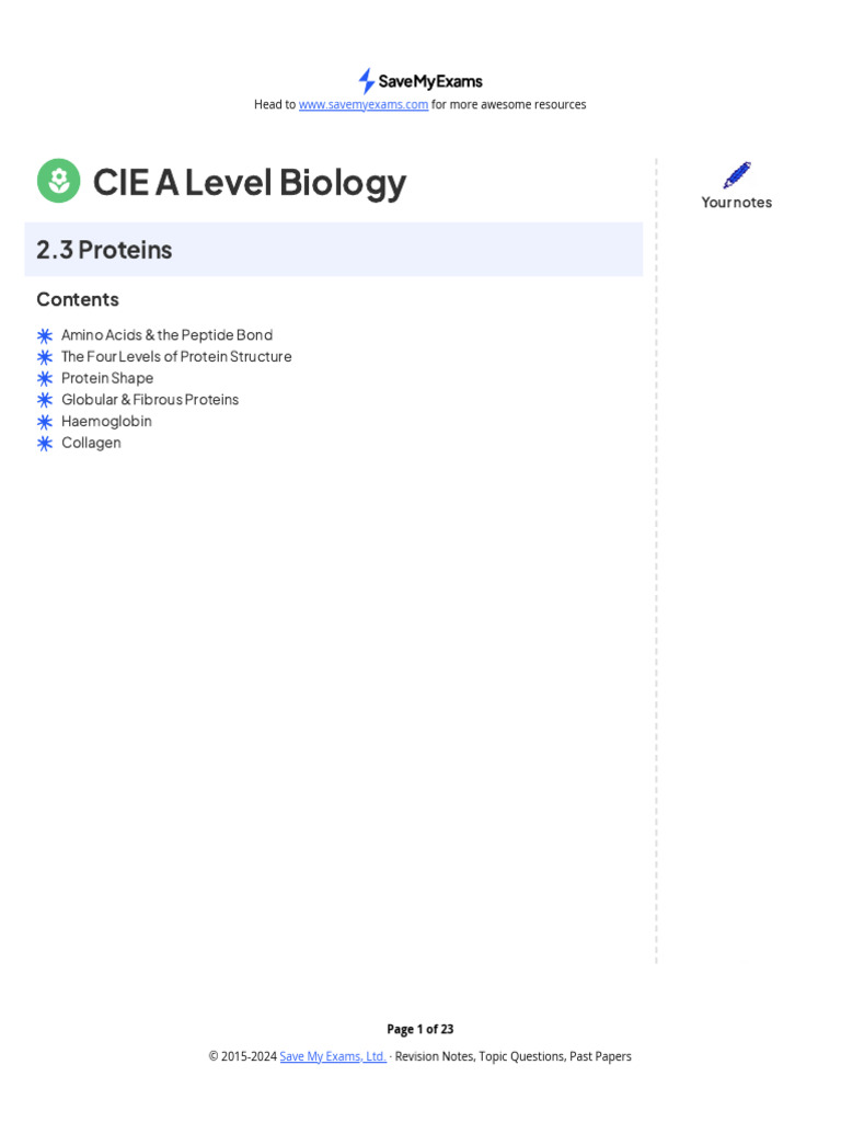 CIE A Level Biology: Proteins Overview | PDF | Collagen | Protein Structure