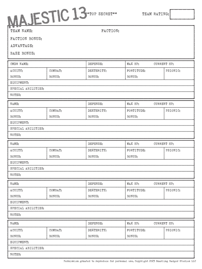 MJ13 Team Sheet | PDF