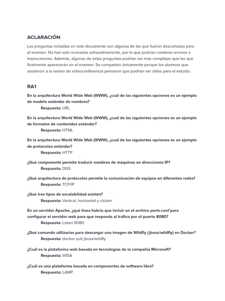 DAW - Preguntas Descartadas y Ejercicios de Clase | PDF | Servidor HTTP Apache | Red mundial