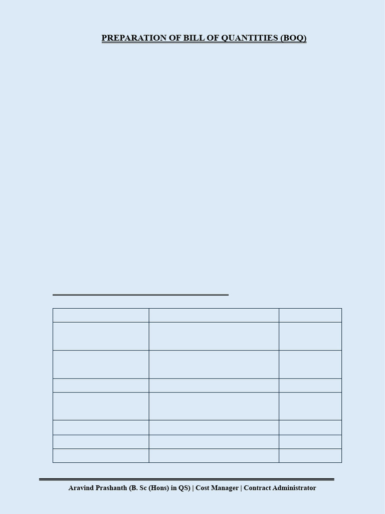Preparation of Bill of Quantities (BOQ) | PDF | Specification ...