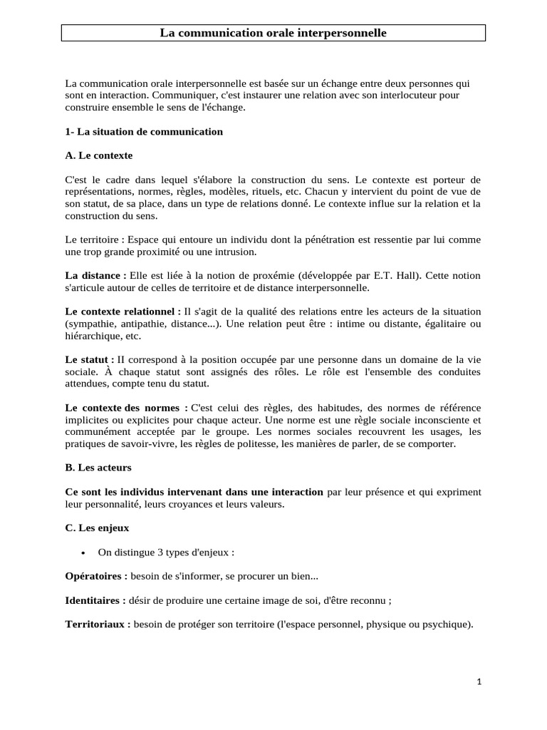 Communication orale interpersonnelle | PDF | la communication ...