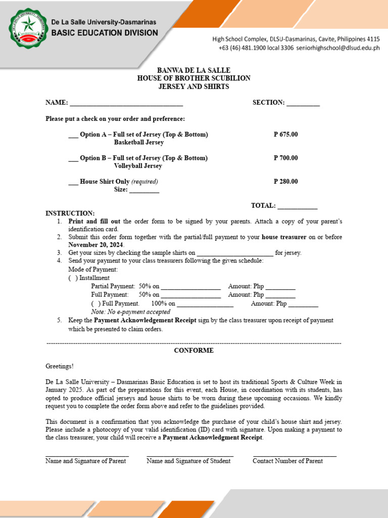 HoSC Order Slip Form 2024 | PDF | Receipt