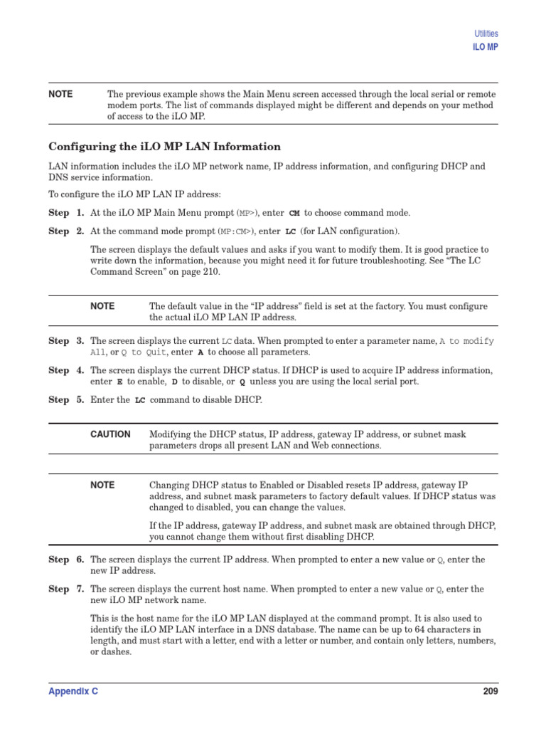 Configuring iLO MP LAN Settings Guide | PDF | Ip Address | Command Line ...