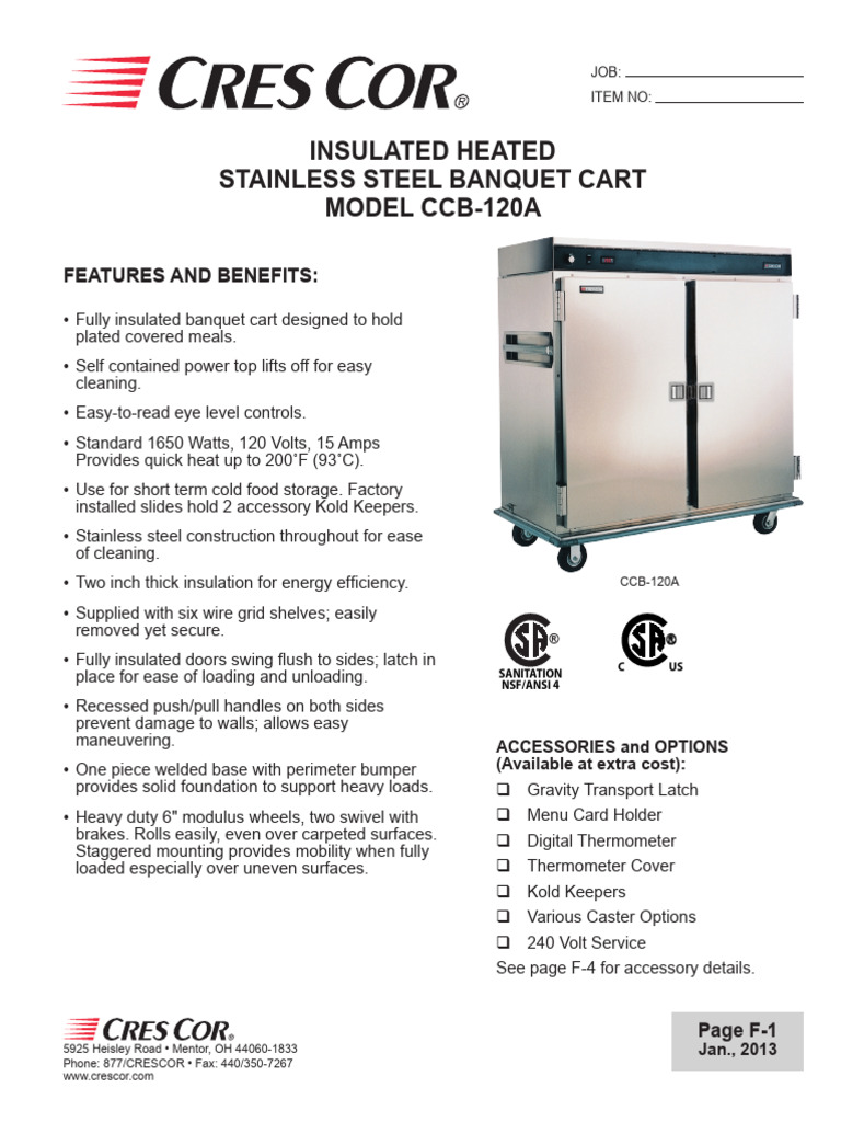 Cres Cor CCB-120A 2 Door Heated Banquet Cabinet - 120V, 1650W | PDF ...