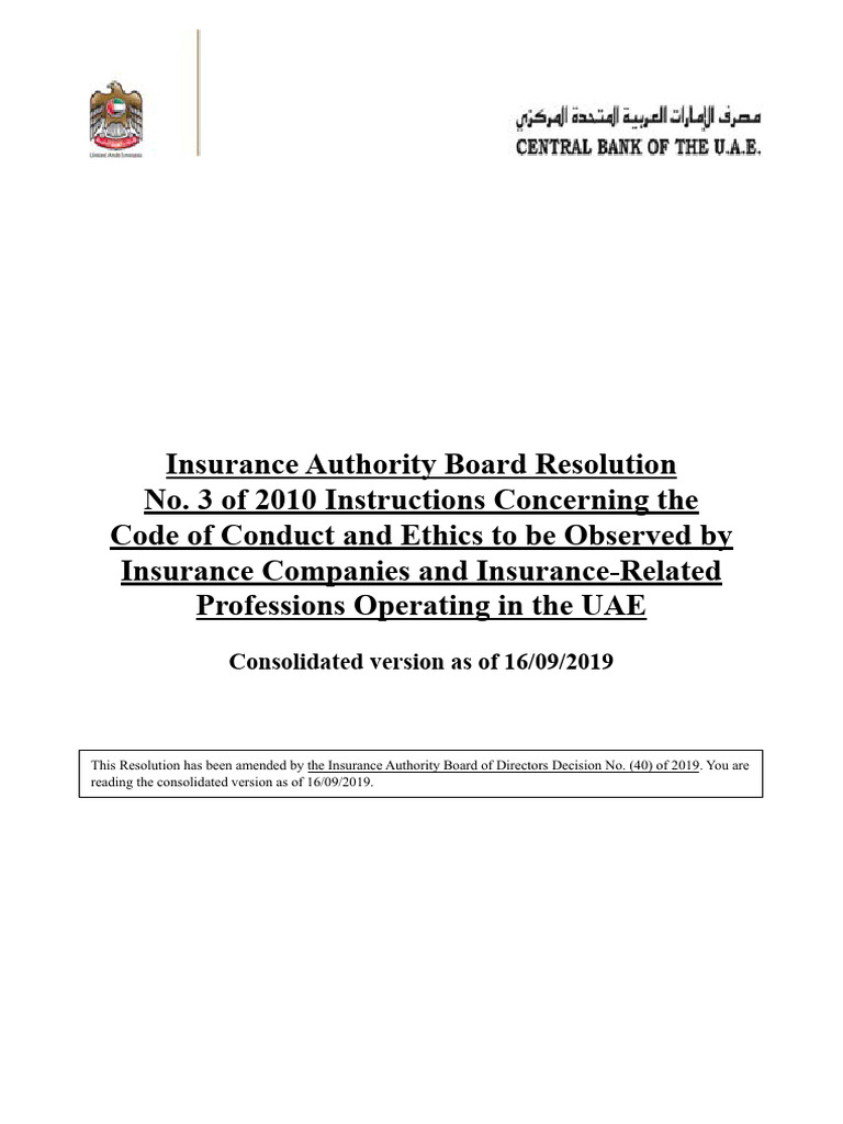 UAE Insurance Code of Conduct | PDF | Insurance | Reinsurance