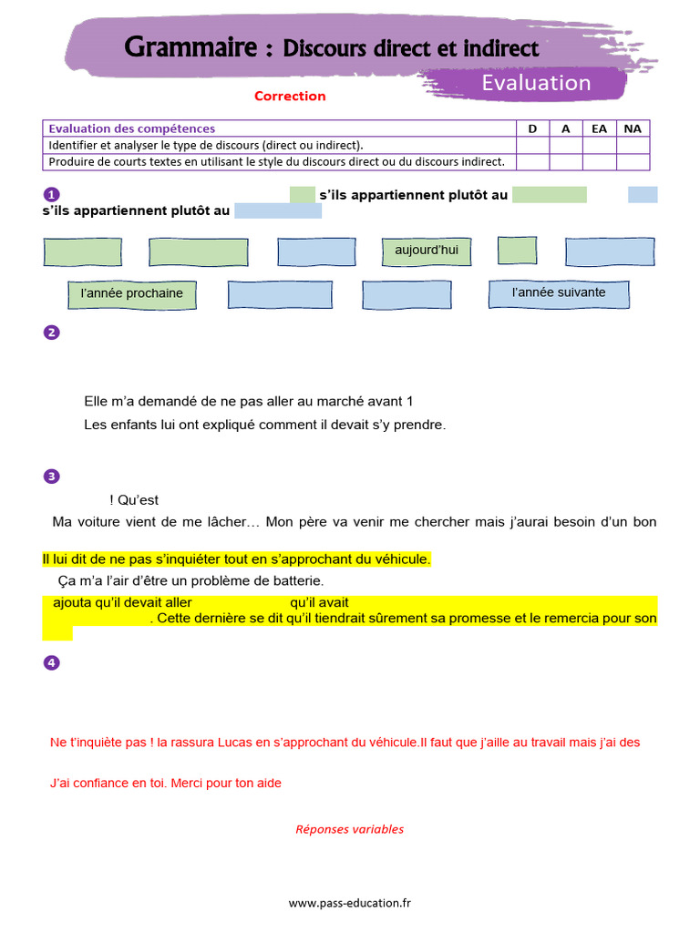 Exercices sur le discours direct et indirect | PDF