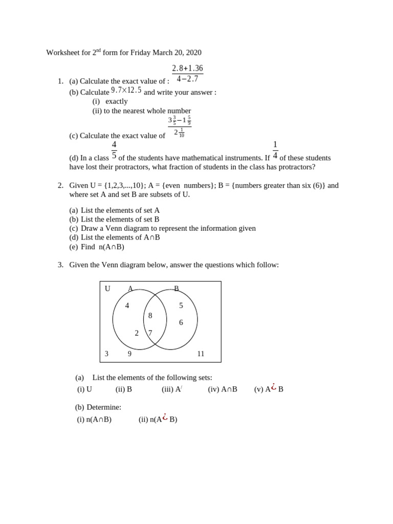 Worksheet For 2nd Form For Friday March 20, 2020. | PDF | Significant ...