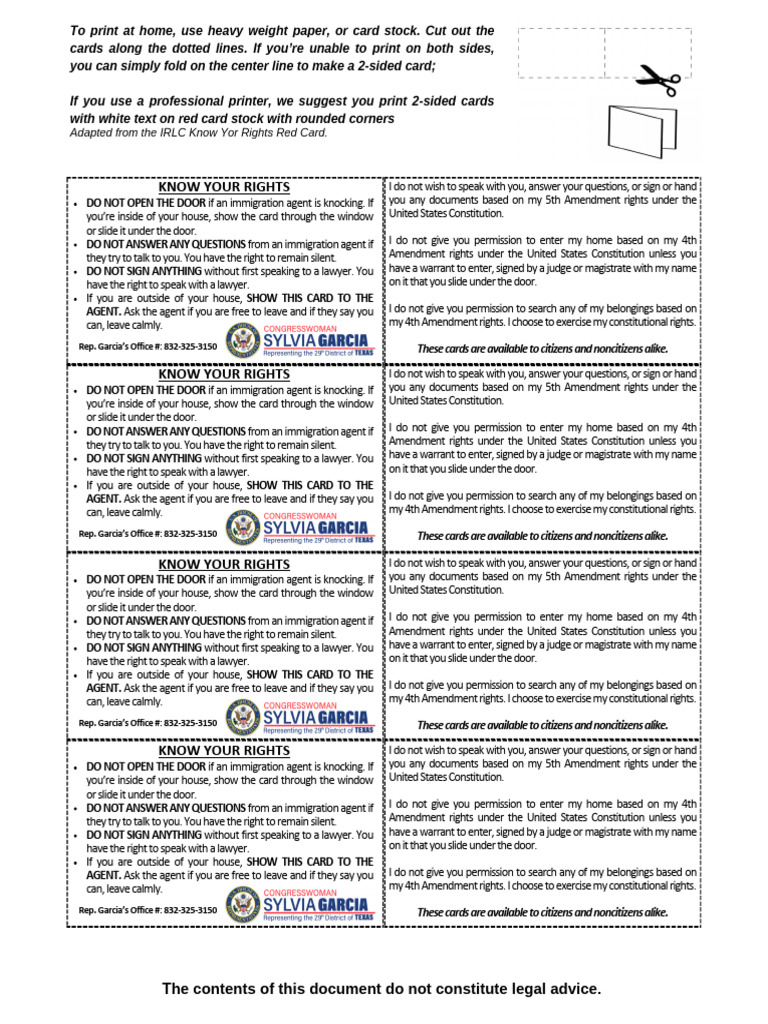 Printable Immigration Know Your Rights Card | PDF | Miranda Warning ...