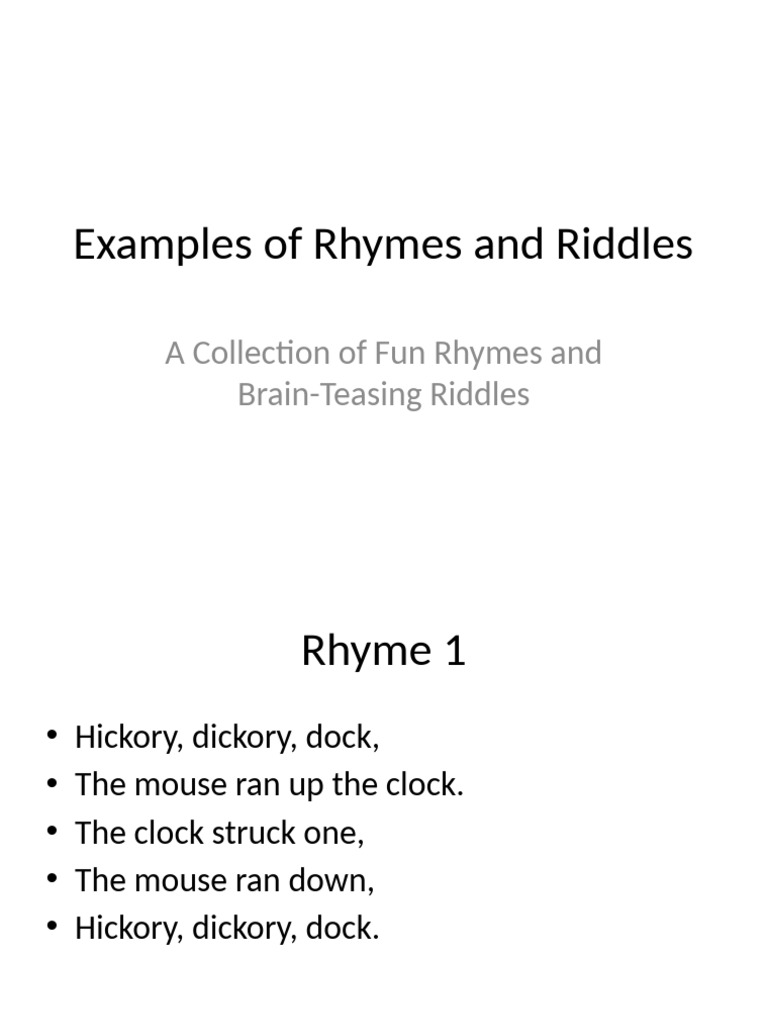 Rhymes and Riddles Presentation | PDF