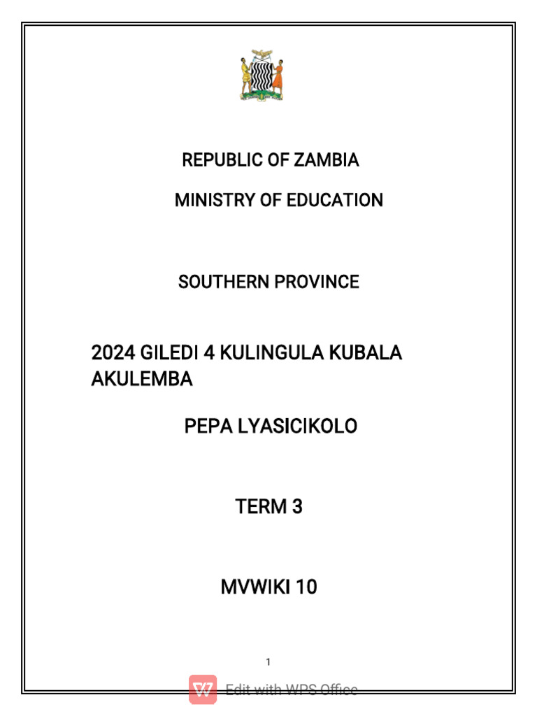 Chitonga Grade 4 Week 10 Term 3 2024-Pepa Lyasicikolo | PDF