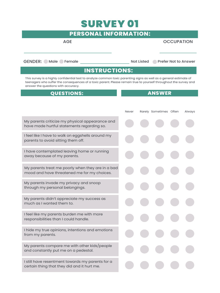 Green Gray Simple Survey Form A4 Document | PDF