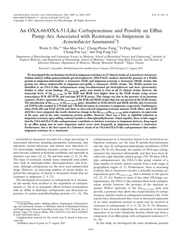 The Mechanism of Resistance To Carbapenems in A. Baumannii Has Mostly ...