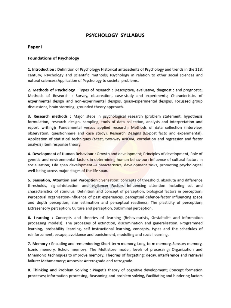 Psychology Optional Syllabus | PDF | Psychology | Mental Disorder