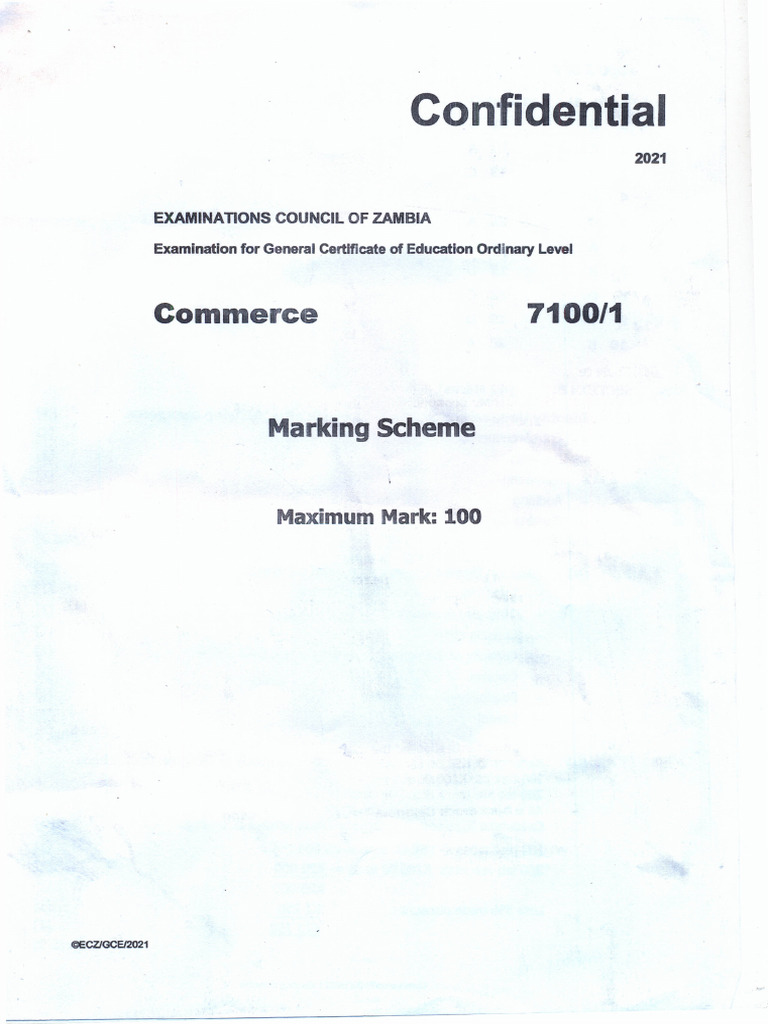 Commerce GCE Marking Scheme 2021-1 | PDF | Banks | Cheque