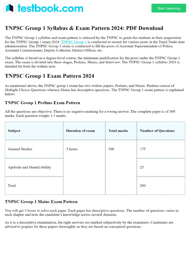 TNPSC Group 1 Syllabus & Exam Pattern 2024 - PDF Download | PDF