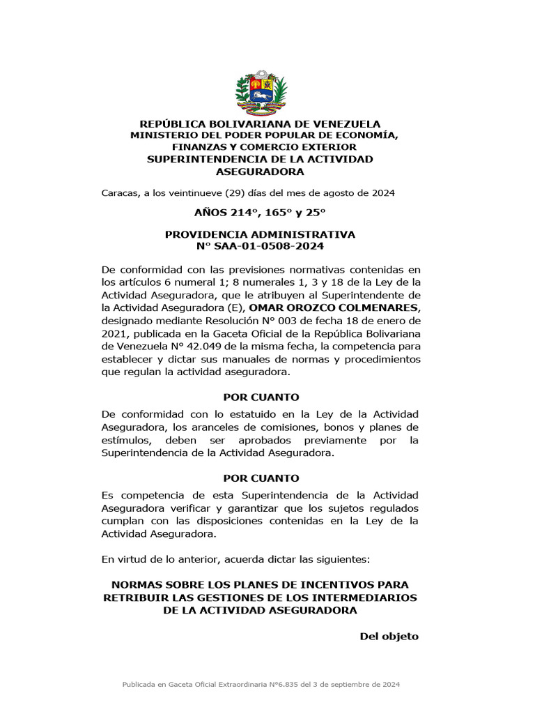 NORMAS SOBRE LOS PLANES DE INCENTIVOS PARA RETRIBUIR LAS GESTIONES DE LOS INTERMEDIARIOS DE LA ...