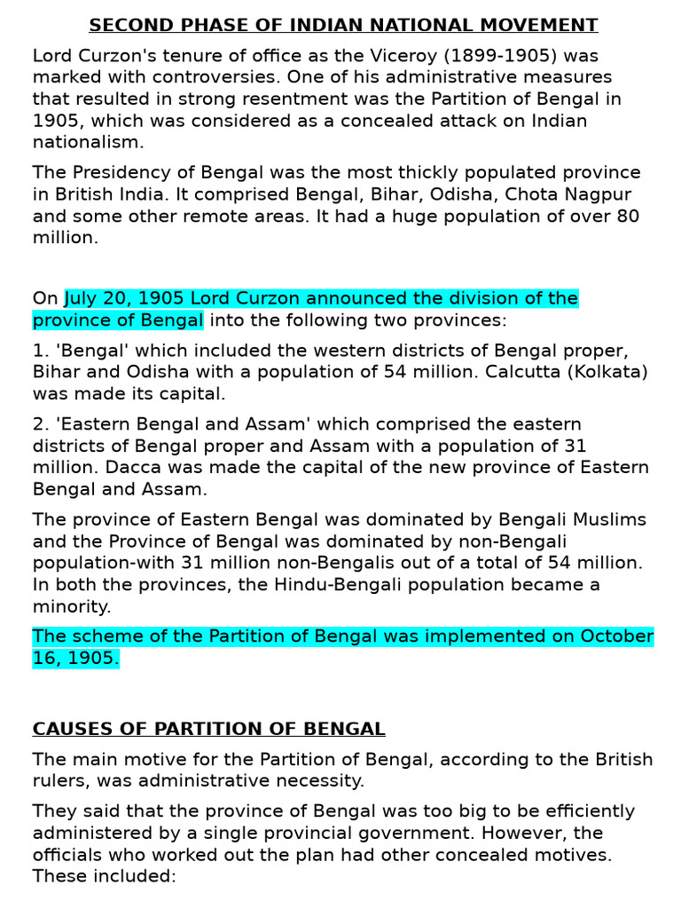 Second Phase of Indian National Movement | PDF | Partition Of India ...