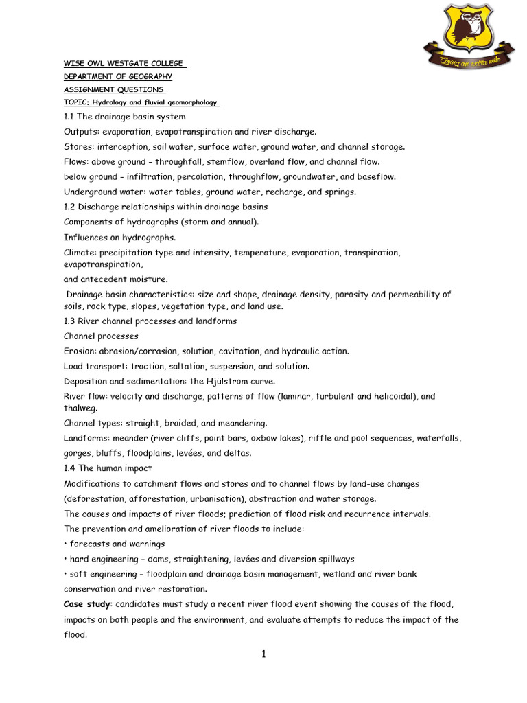 Hydrology and Fluvial Geomorphology Guide | PDF | Groundwater ...