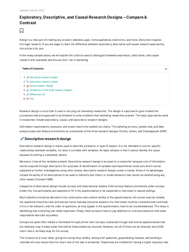 Exploratory Descriptive and Causal Research Designs - Compare ...