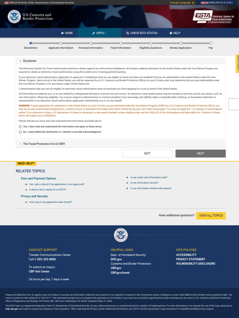 Official ESTA Application Website, U.S. Customs and Border Protection ...