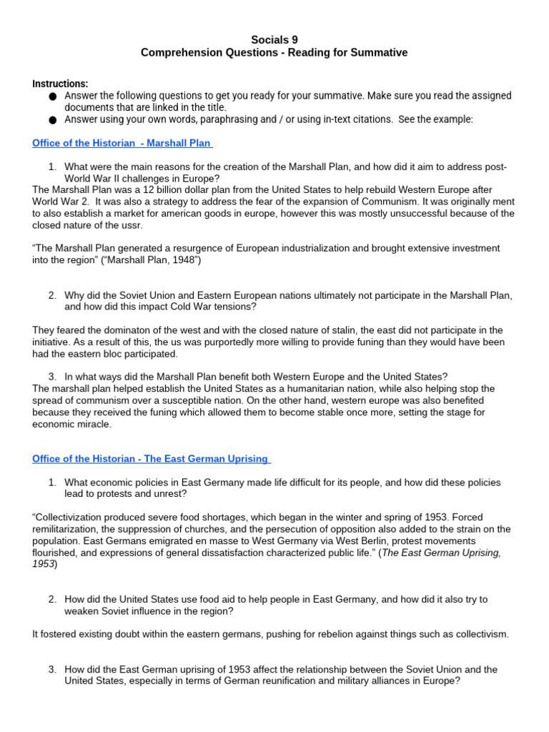 DANIELA FLORES TERAN - 9SO U3 CSA#1 Summative Prep - Comprehension Questions | PDF | East ...