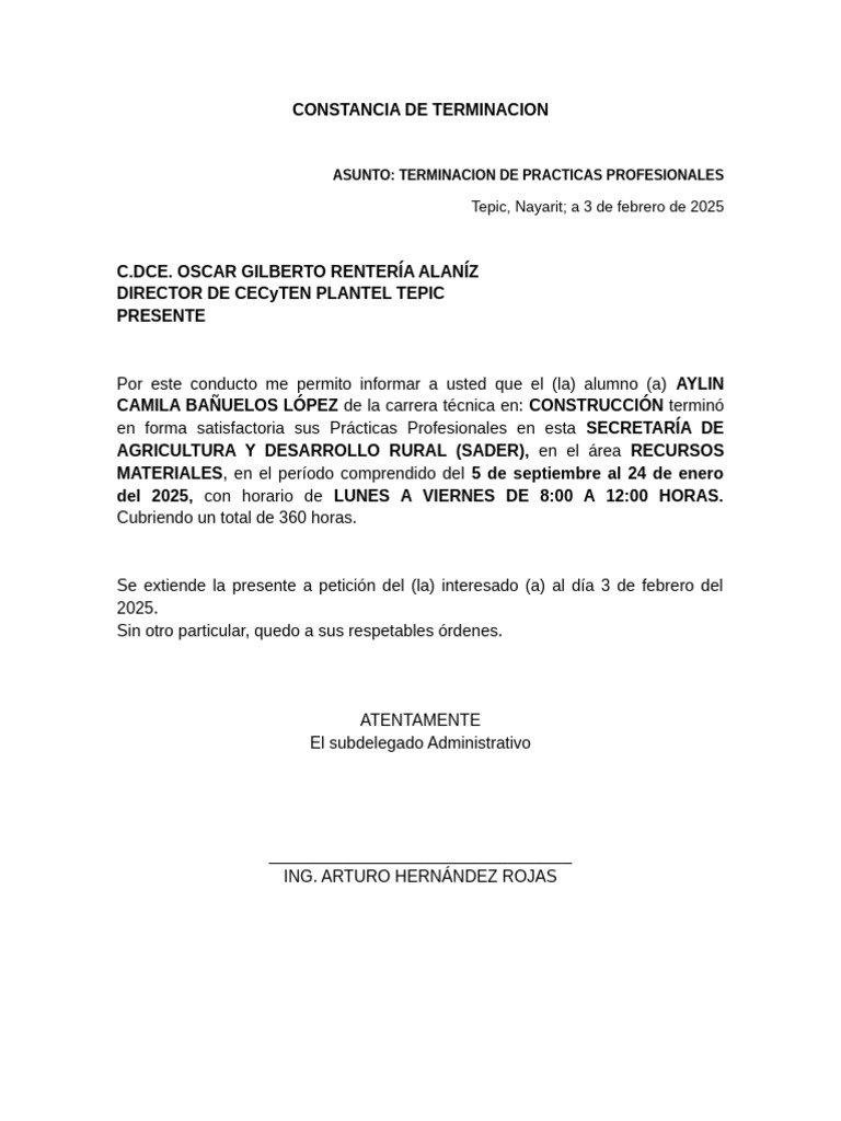 Constancia de Terminacion | PDF