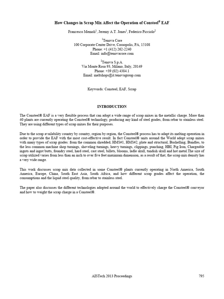 How changes in scrap mix affect the operation of Consteel EAF | PDF | Scrap | Metals