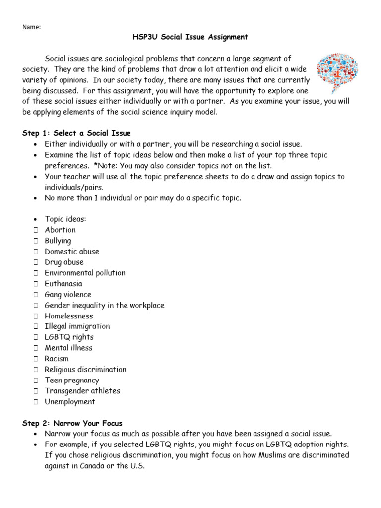 HSP3U Social Issue Assignment Guide | PDF