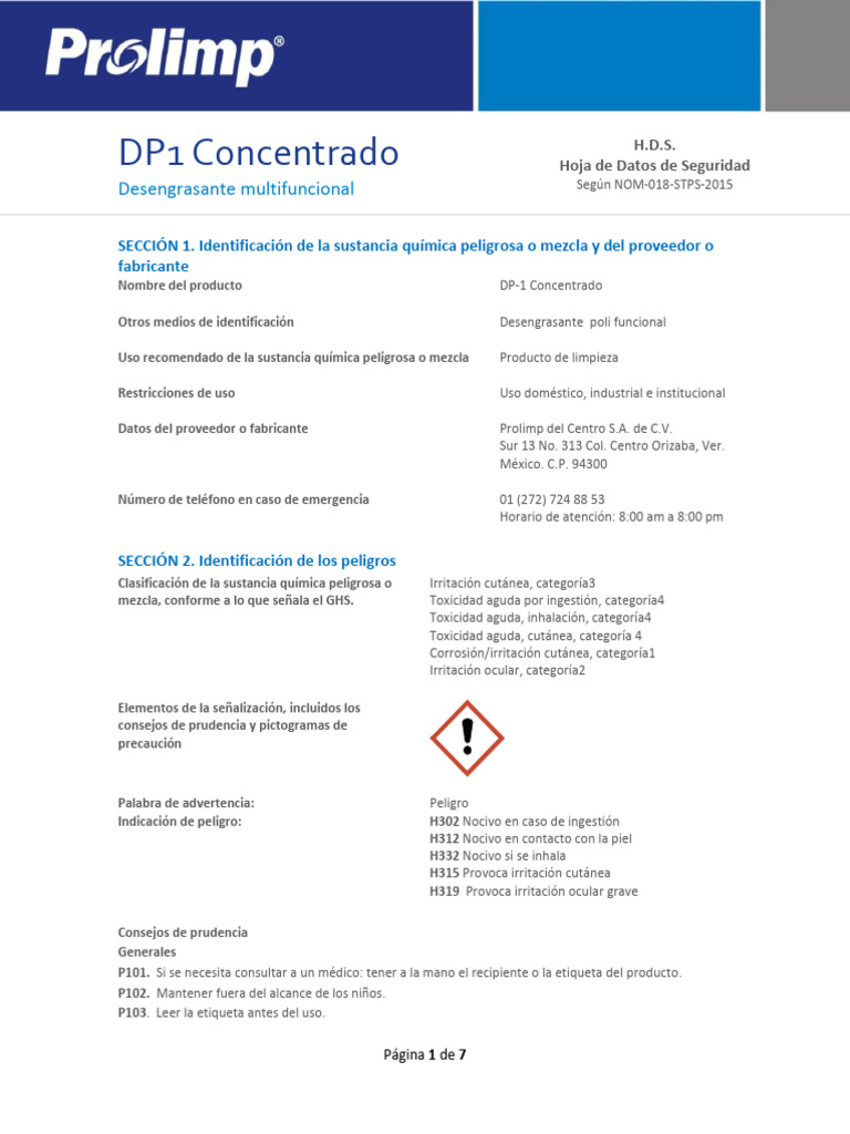 DP1 Desengrasante Concentrado | PDF | Agua | Toxicidad