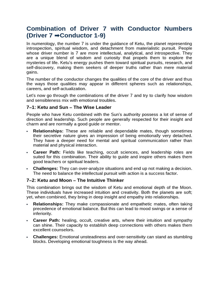Combination of Driver 7 With Conductor Numbers | PDF | Wisdom | Leadership