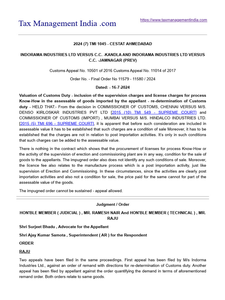 Customs Duty Valuation Appeal Ruling | PDF | Royalty Payment | Prices