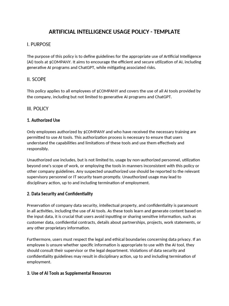 AI-Use-Policy-TEMPLATE | PDF | Artificial Intelligence | Intelligence (AI) & Semantics