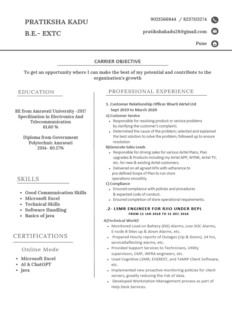 Pratiksha Kadu RESUME (2) | PDF | Computing