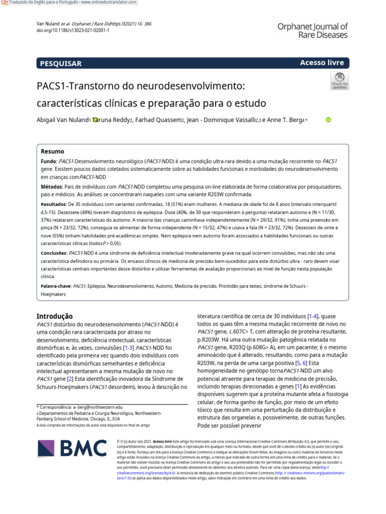 2021 Pacs1 Neurodevelopmental Disorder - En.pt | PDF | Epilepsia | Autismo