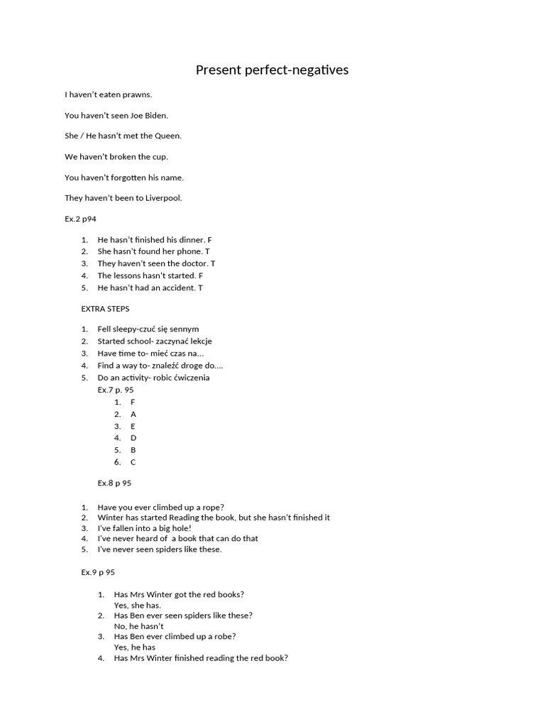 Present Perfect Negatives Explained | PDF