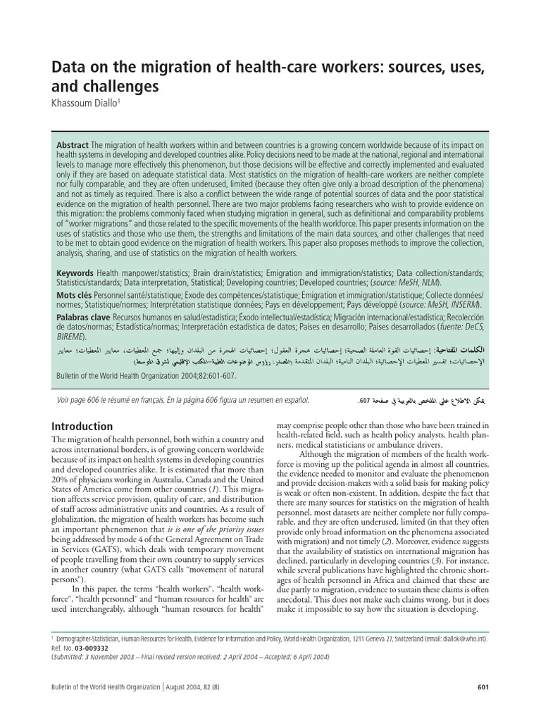 Health Worker Migration: Data Challenges | PDF | Human Migration ...
