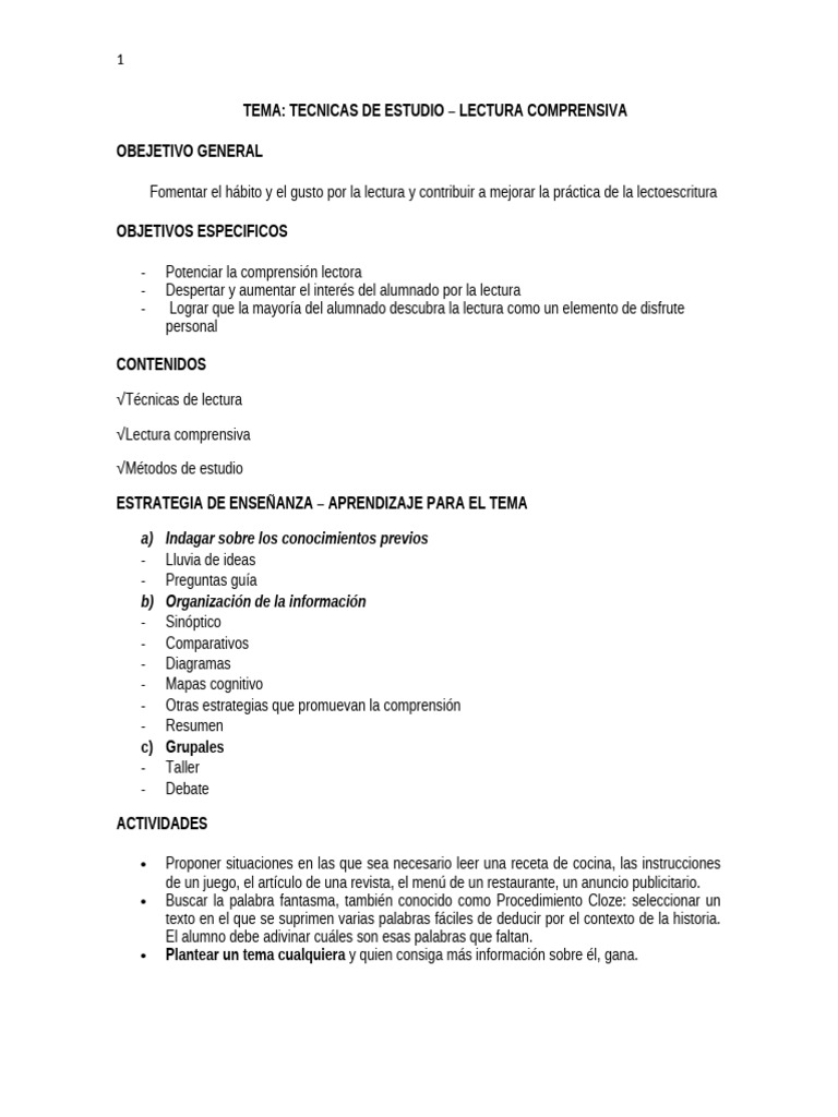 Técnicas de Estudio | PDF | Habilidades de estudio | Comprensión lectora