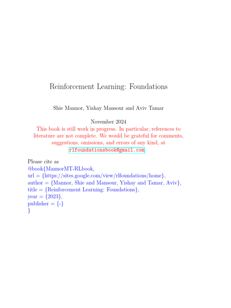 Reinforcement Learning: Foundations | PDF | Applied Mathematics