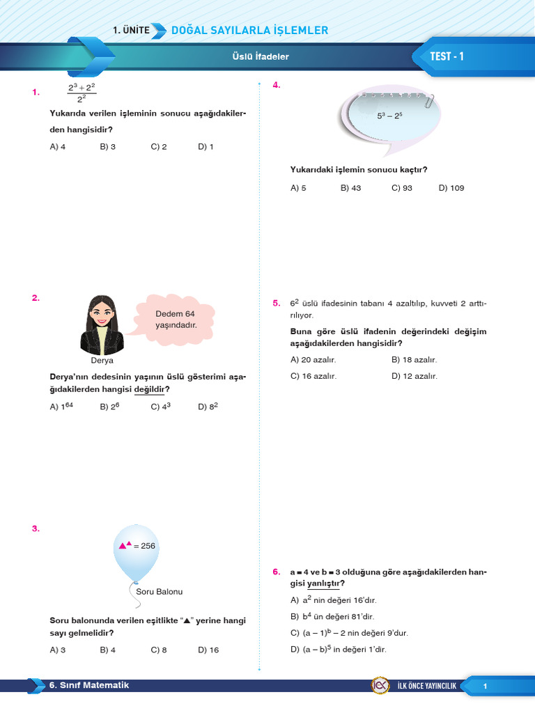 Sınıf - Yaprak Test - Matematik - İLK ÖNCE - Ornek | PDF
