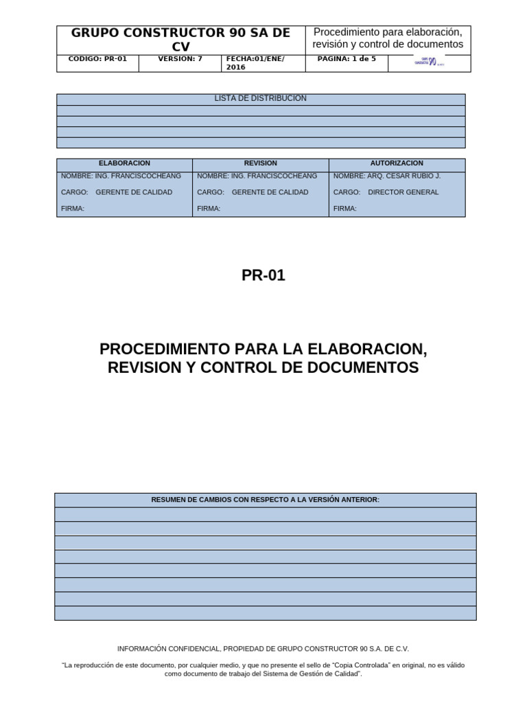 Procedimiento Control de Documentos SGC | PDF | Calidad (comercial ...