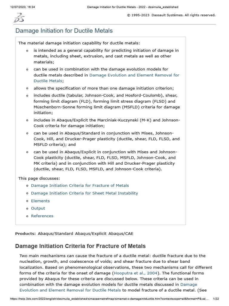 Ductile Metals Damage Initiation Guide | PDF | Deformation (Engineering ...