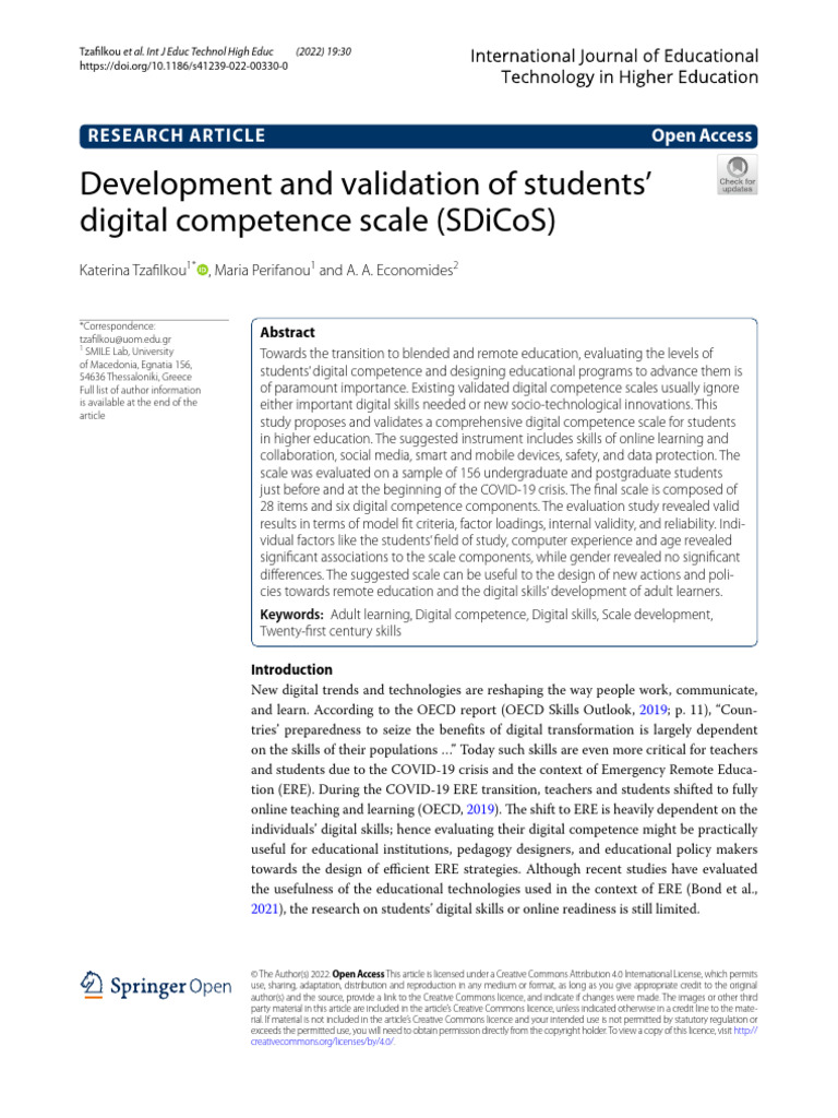 Development and Validation of Students' Digital Competence Scale | PDF | Factor Analysis ...