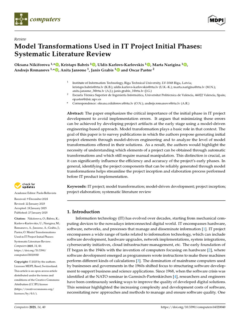Model Transformations Used in IT Project Initial Phases: Systematic ...