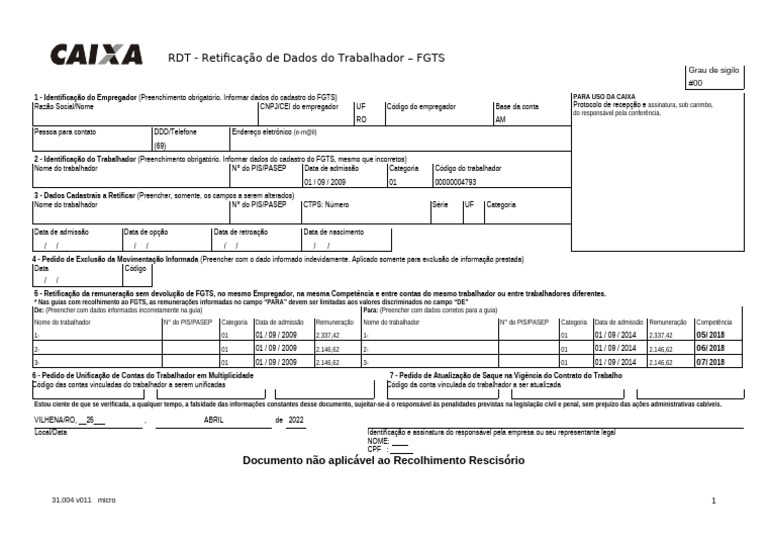 Modelo de RDT Caixa Economica | PDF