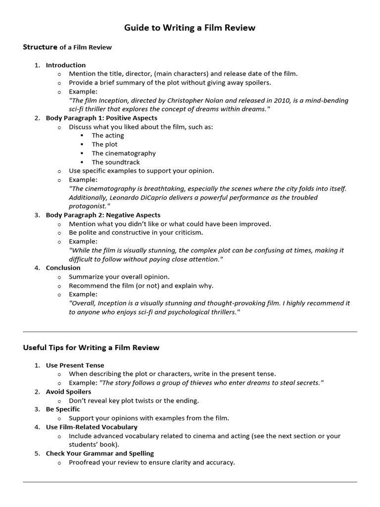 UNIT 4. Writing A Film Review | PDF